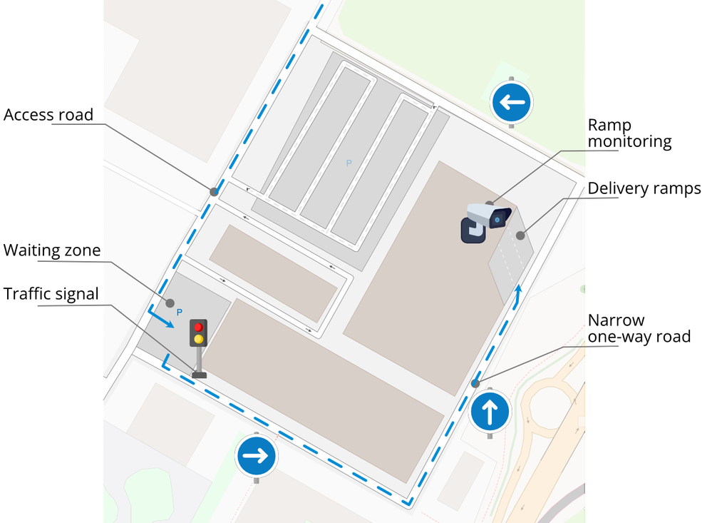 Smart AI light signal-controlled logistics during construction work.